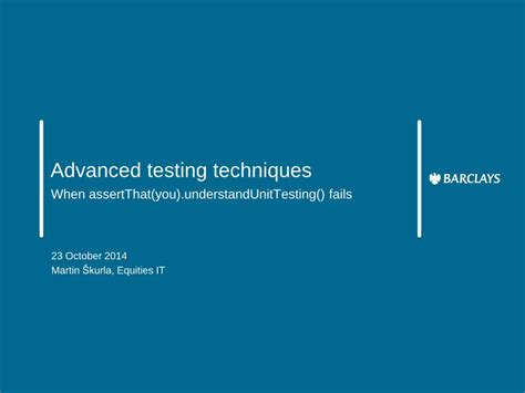 Pdf Advanced Testing Techniques · • We Try To Achieve “readable Tests