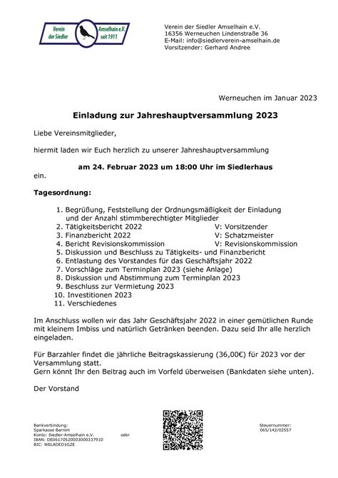 Einladung Jhv Aushang Verein Der Siedler Amselhain E V