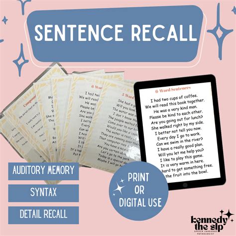 Sentence Recall Lists Speech Therapy Activities Sentences Compound Sentences