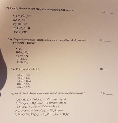 Solved Identify The Major Ions Present In An Aqueous Lioh