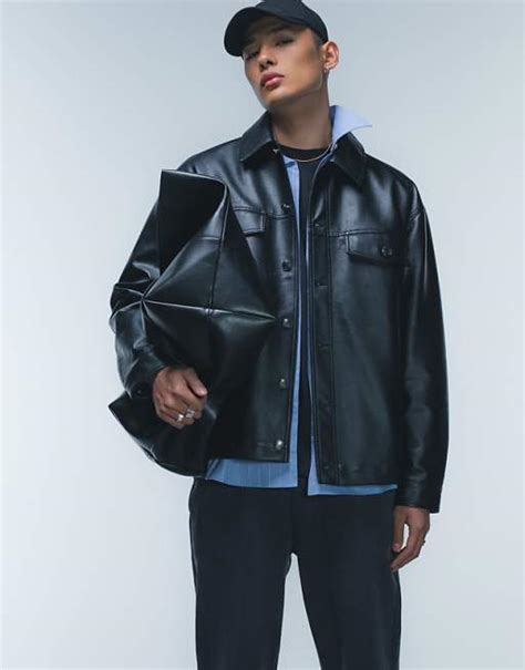 Topman Faux Leather Western Jacket In Black Asos