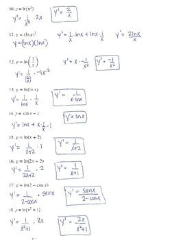 Derivatives Of Natural Log E And Exponential Functions By CustomMathSheets