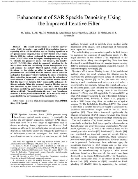 Pdf Enhancement Of Sar Speckle Denoising Using The Improved Iterative