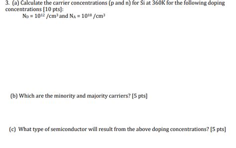 Solved A Calculate The Carrier Concentrations P And N Chegg Com