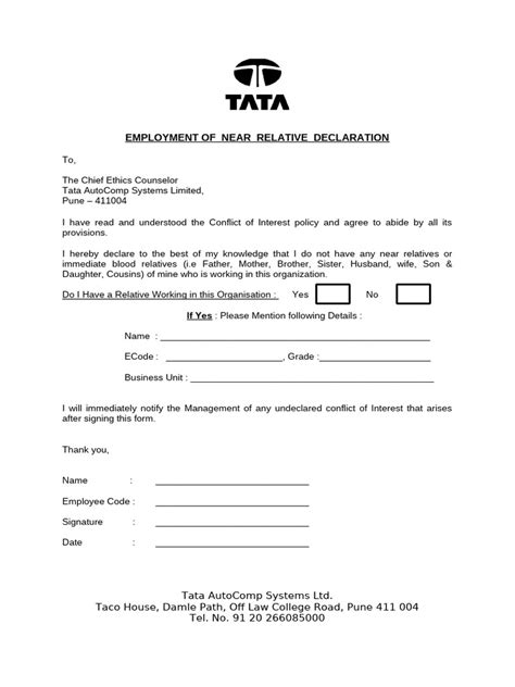 Near Relative Declaration Pdf