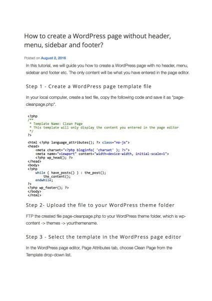 How To Create A WordPress Page Without Header Menu Sidebar And Footer