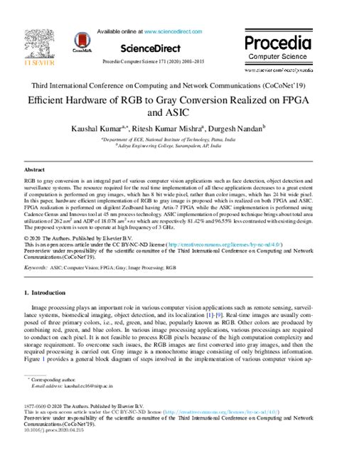Pdf Efficient Hardware Of Rgb To Gray Conversion Realized On Fpga And Asic Durgesh Nandan
