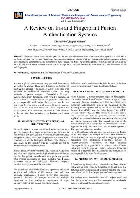 pdf a review on iris and fingerprint fusion authentication systems