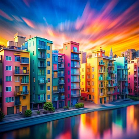 Blurred Pastel And Colorful Urban Building Background Scene Premium