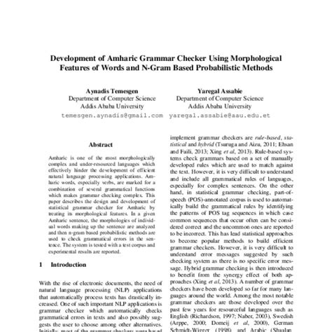 Development Of Amharic Grammar Checker Using Morphological Features Of