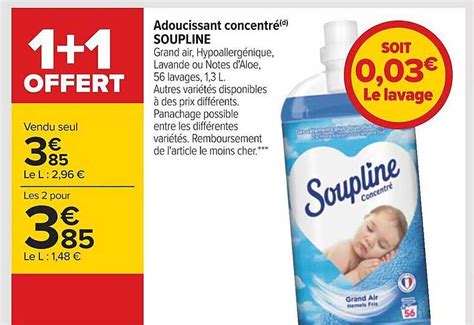 Promo Adoucissant Concentré Soupline chez Carrefour iCatalogue fr