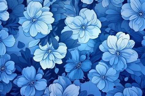 Premium Photo Vector Blue Monochromatic Flowers Background