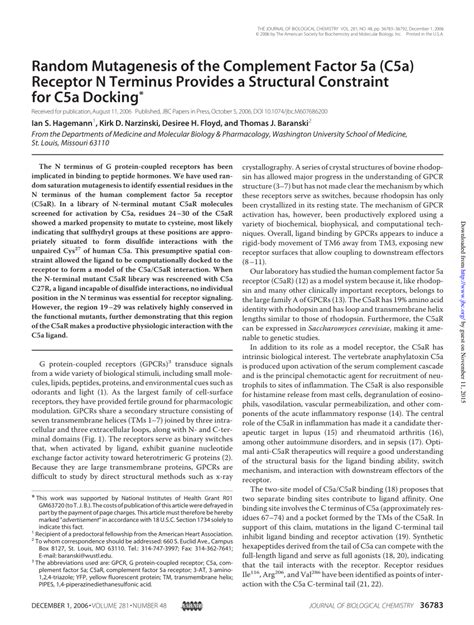 Pdf Random Mutagenesis Of The Complement Factor 5a C5a Receptor N