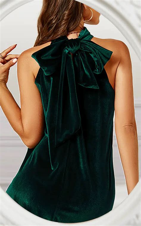 Dark Green Velvet Halter Neck Tie Back Mini Dress Silkfred Us