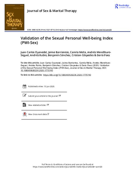 Pdf Validation Of The Sexual Personal Well Being Index Pwi Sex