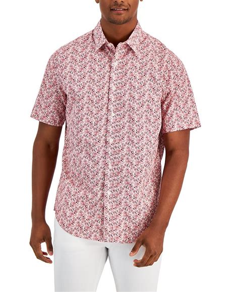 Club Room Mens Floral Woven Short Sleeve Button Up Shirt Created For