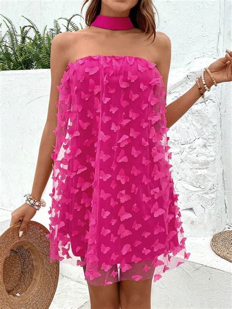 Shein Vcay Butterfly Appliques Mesh Overlay Halter Dress Shein Uk