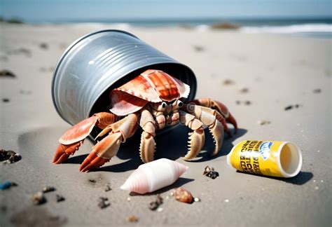A Male Hermit Crab Is Looking For His New Hat Stock Illustration