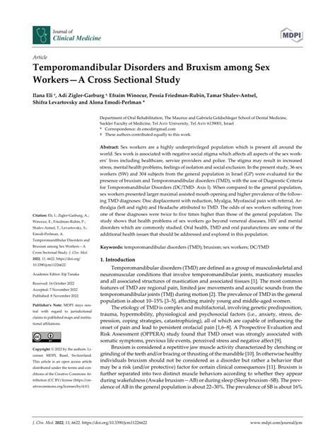 Pdf Temporomandibular Disorders And Bruxism Among Sex Workers A Cross