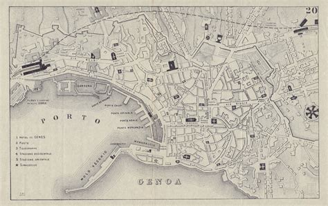 Italy Genoa Town City Plan 1882 Old Antique Vintage Map Chart