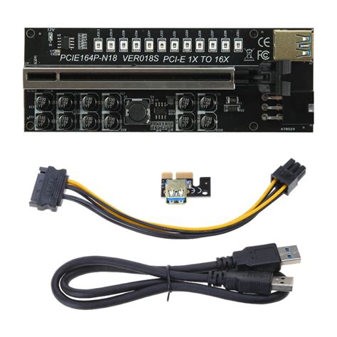 Poplis Pci E Extender Riser 3 Interface 12 Capacitor Led Light Pci E 1x To16x Adapter