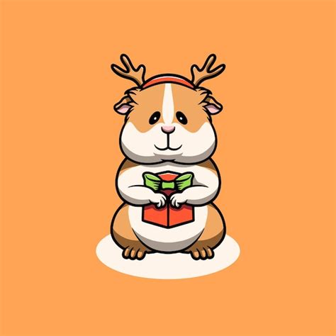 Premium Vector Cute Christmas Guinea Pig Cartoon Illustration