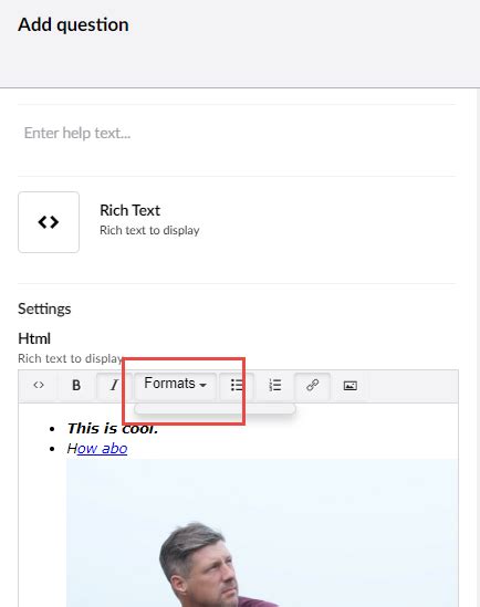 Formats Dropdown Configuration