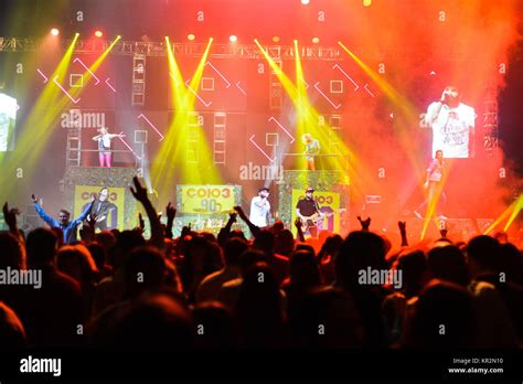 The Audience Watching The Concert On Stage In Big Concert Club Stock