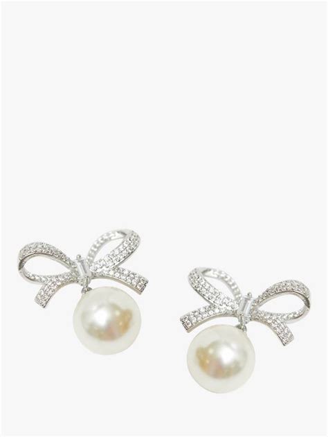 Jon Richard Cubic Zirconia Bow And Pearl Drop Earrings Silver