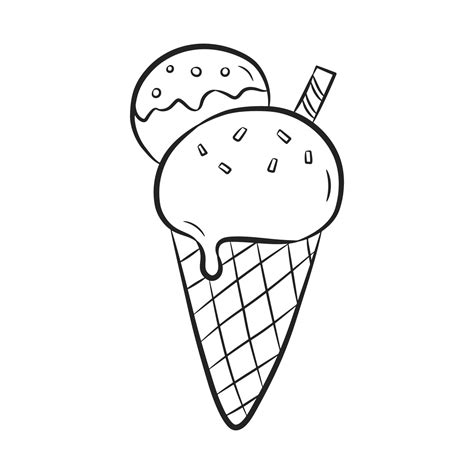 Eiswaffelkegel Im Doodle Stil Eis Im Schwarzen Linearen Zeichenstil