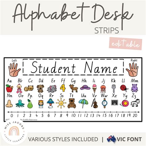 Victorian Modern Cursive Alphabet Desk Strips With Number Line