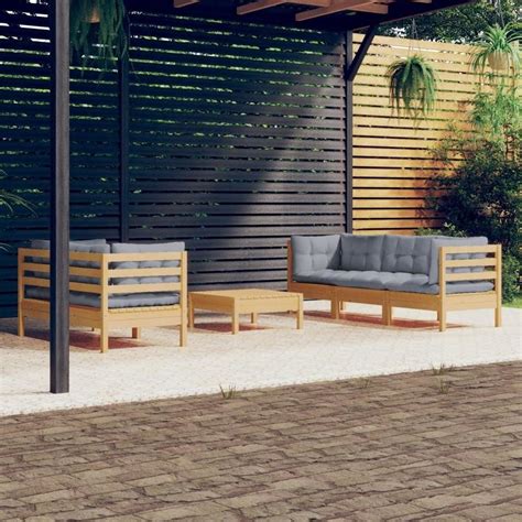 6 Piece Garden Lounge Set With Grey Cushions Pinewood Vidaxl Big W