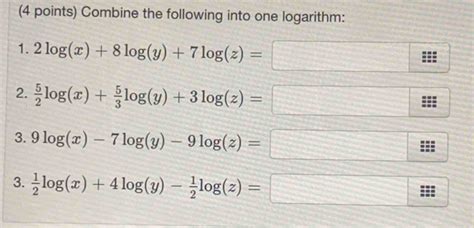 solved 4 points combine the following into one logarithm 1 2log x