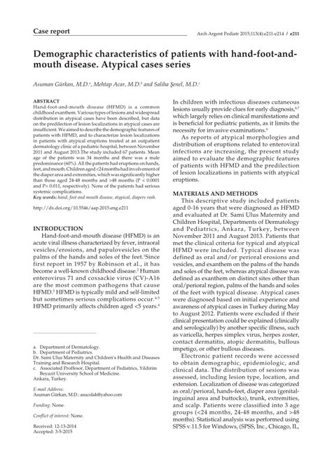 Pdf Demographic Characteristics Of Patients With Hand Foot And Mouth