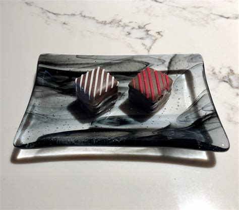 Black And Clear Swirled Fused Glass Soap Dish Jewelry Dish Kitchen Dish