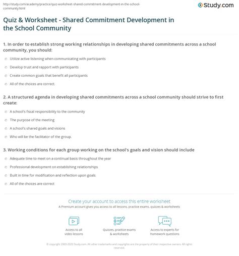 Quiz And Worksheet Shared Commitment Development In The School