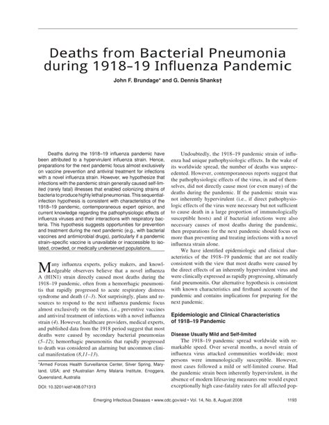 Pdf Deaths From Bacterial Pneumonia During 191819 Influenza Pandemic