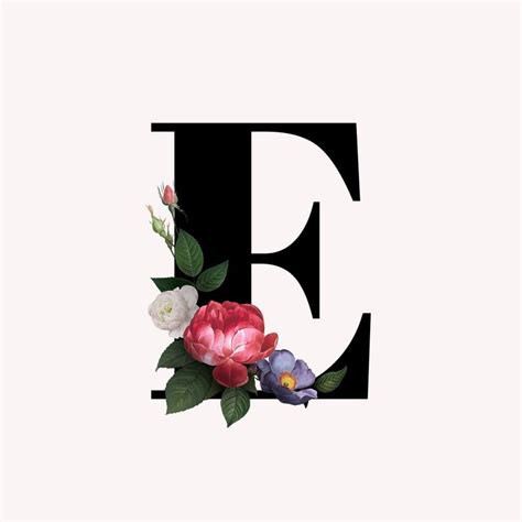 Classic And Elegant Floral Alphabet Font Letter E Vector Floral