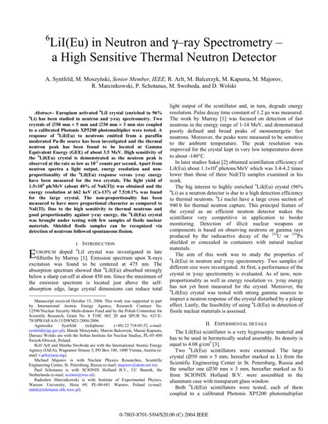 Pdf Liieu In Neutron And Gamma Ray Spectrometry A Highly Sensitive