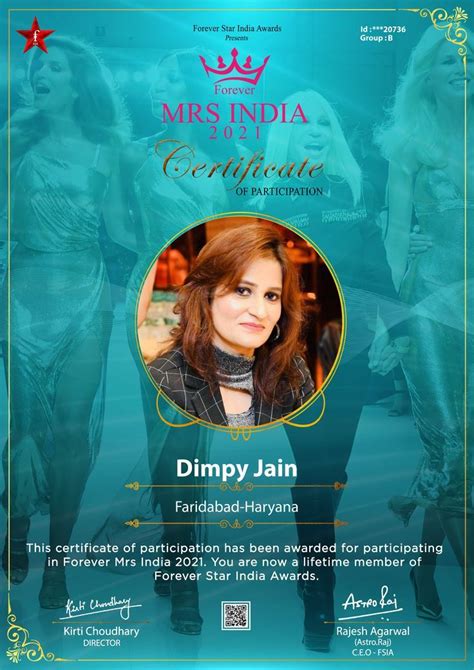 E Certificate Of Forever Mrs India Dimpy Jain Cultural Awareness India Social Media Training