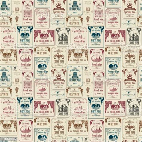 다양한 와인 라벨이 있는 와인을 테마로 한 매끄러운 패턴 이탈리아에 대한 스톡 벡터 아트 및 기타 이미지 이탈리아 복고풍 고풍스런 Istock