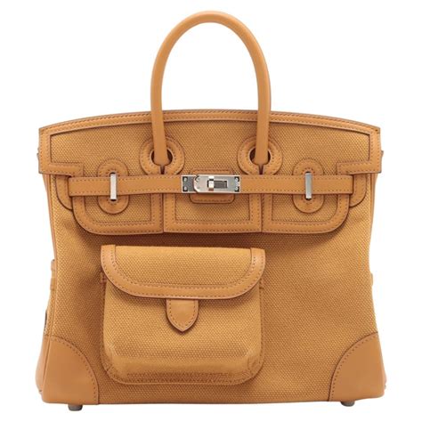 Hermes Sesame Toile Ash Swift Leather Birkin 25cm Cargo Handbag Phw At
