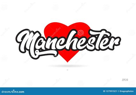 Manchester City Design Typography With Red Heart Icon Logo Stock Vector