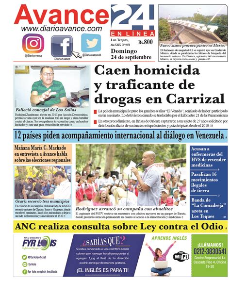 Portada Domingo 24 De Septiembre De 2017 Diario Avance