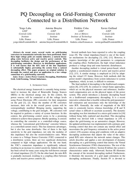 Pdf Pq Decoupling On Grid Forming Converter Connected To A