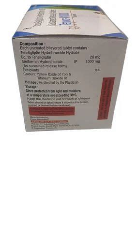 Teneligliptin 20mg Metformin 1000mg Packaging Size 10 X 10 Tablets