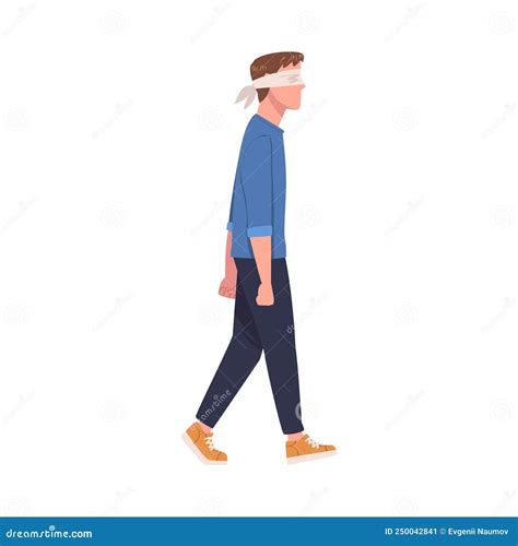 Man Character Wearing Blindfold Following Someone Trusting And Having