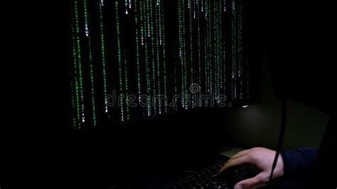 Matrix Code Rain Background Green Digits Glow And Falling On Screen
