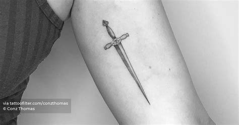 Fine Line Dagger Tattoo On The Inner Arm