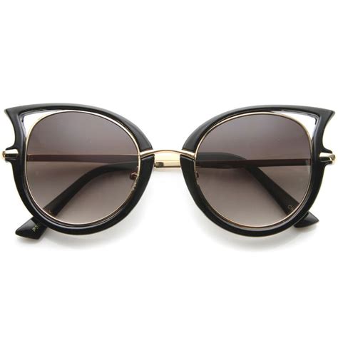 Womens Temple Cut Out Round Cat Eye Sunglasses A058 Lentes De